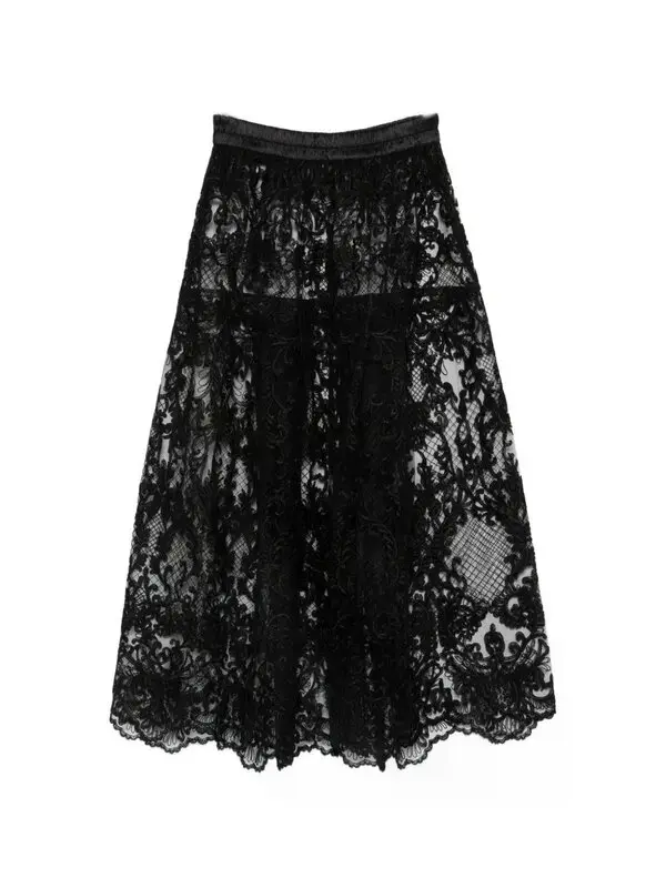 MAURIZIO BRASCHI Lace Midi Skirt - Black
