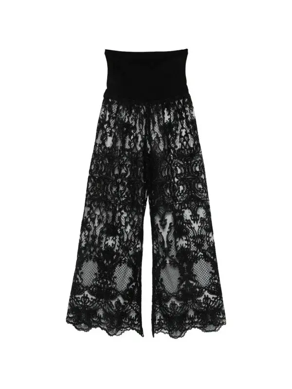 MAURIZIO BRASCHI Lace Wide Leg Trousers - Black