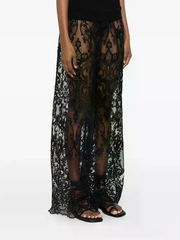 MAURIZIO BRASCHI Lace Wide Leg Trousers - Black