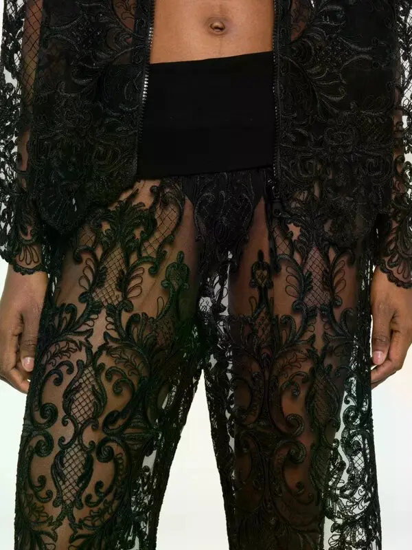 MAURIZIO BRASCHI Lace Wide Leg Trousers - Black