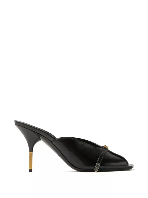 Versace Buckle Leather Mules - Black