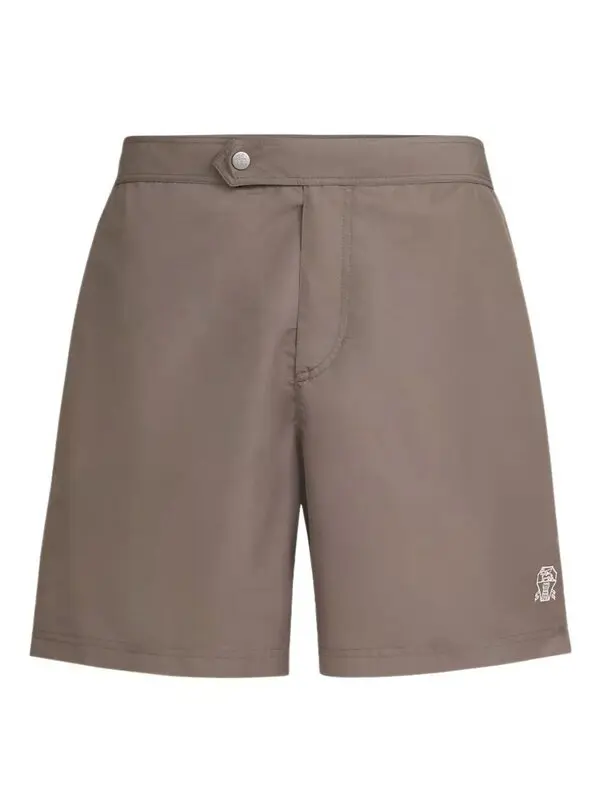 Brunello Cucinelli Tabbed Waistband Piping Swim Shorts - Brown