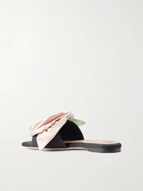 Simone Rocha Floral-appliquéd Satin Slides - Black