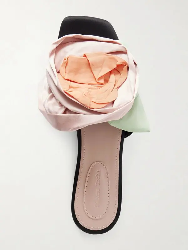 Simone Rocha Floral-appliquéd Satin Slides - Black