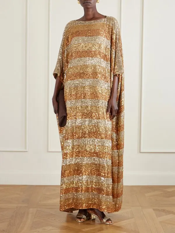 DIMA AYAD Striped Sequined Crepe Kaftan