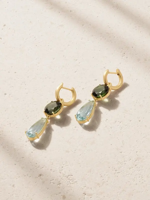 Irene Neuwirth Gemmy Gem 18-karat Gold, Aquamarine And Tourmaline Earrings - Green