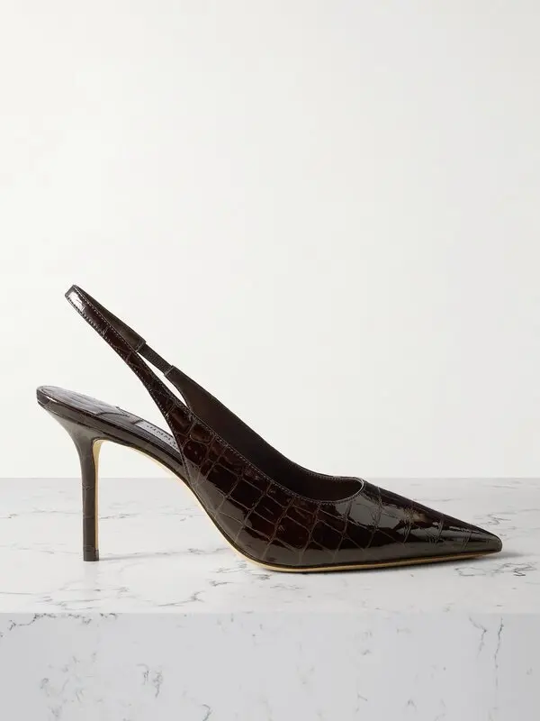 JIMMY CHOO Love 85 Croc-effect Leather Slingback Pumps - Brown
