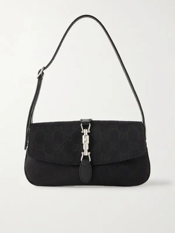 Gucci Jackie Mini Leather-trimmed Canvas-jacquard Shoulder Bag - Black