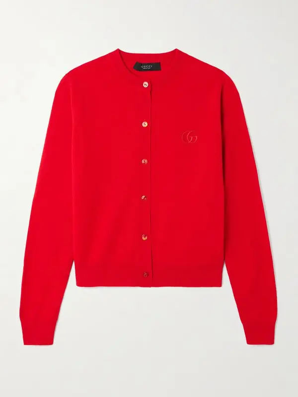 Gucci Embroidered Wool Cardigan - Red