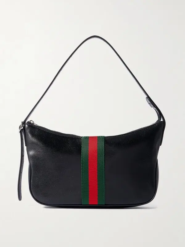 Gucci Lunetta Webbing-trimmed Leather Shoulder Bag - Black