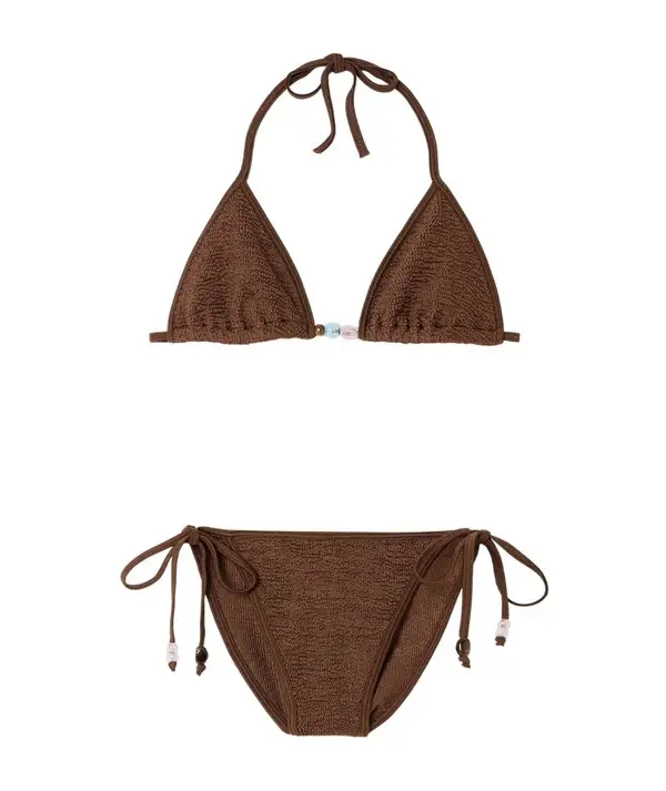 Hunza G Gina Bead-embellished Crinkle Bikini - Brown