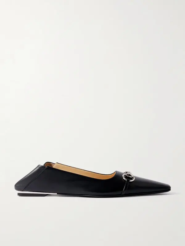 Gucci Vittoria Collapsible-heel Horsebit-embellished Leather Ballet Flats - Black
