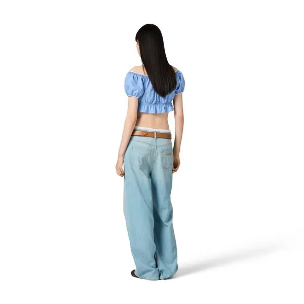 Miu Miu Checked Poplin Crop Top - Light Blue
