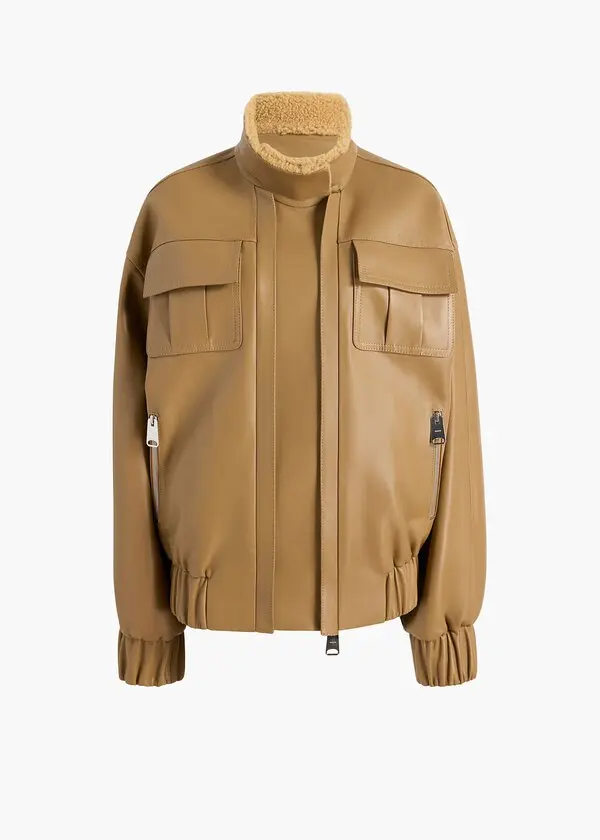 Khaite Malone Jacket In Leather With Shearling Collar - Golden Ochre