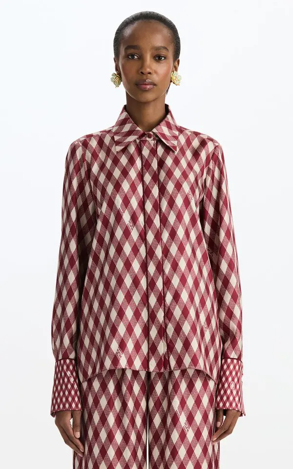 Oscar De La Renta Argyle Print Silk Twill Blouse