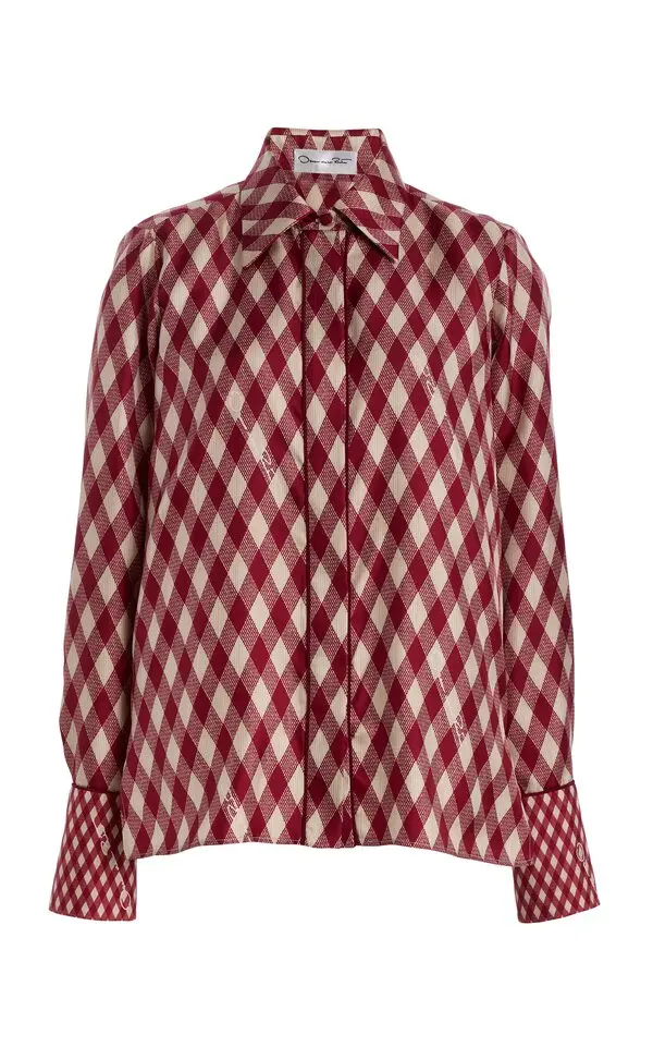 Oscar De La Renta Argyle Print Silk Twill Blouse - Red