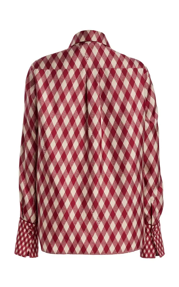 Oscar De La Renta Argyle Print Silk Twill Blouse