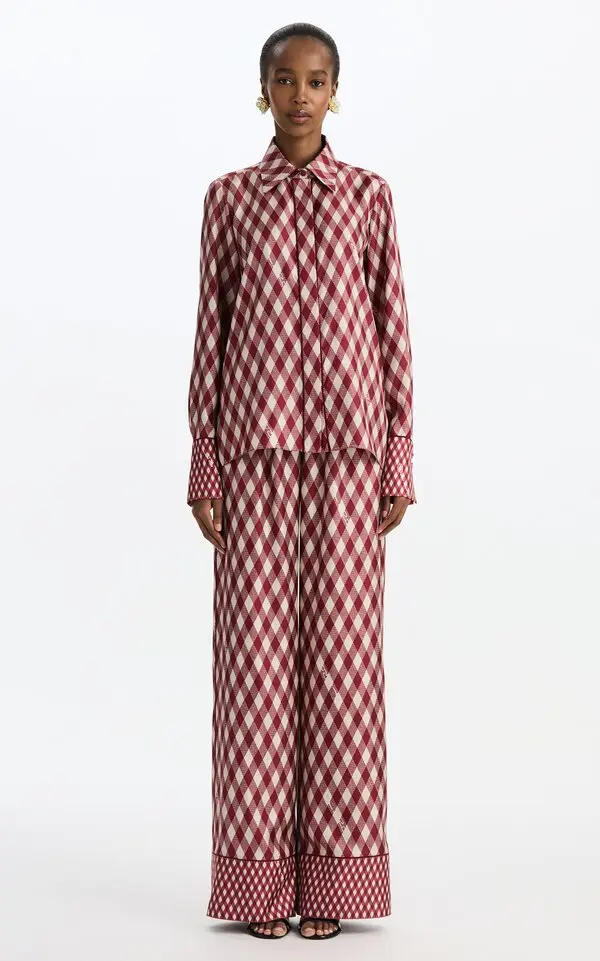 Oscar De La Renta Argyle Print Silk Twill Blouse