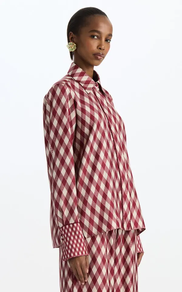 Oscar De La Renta Argyle Print Silk Twill Blouse