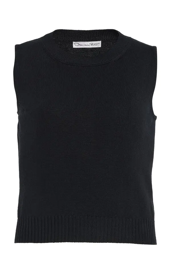 Oscar De La Renta Cropped Wool Tank Top - Black