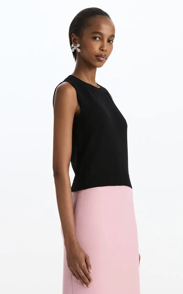 Oscar De La Renta Cropped Wool Tank Top - Black