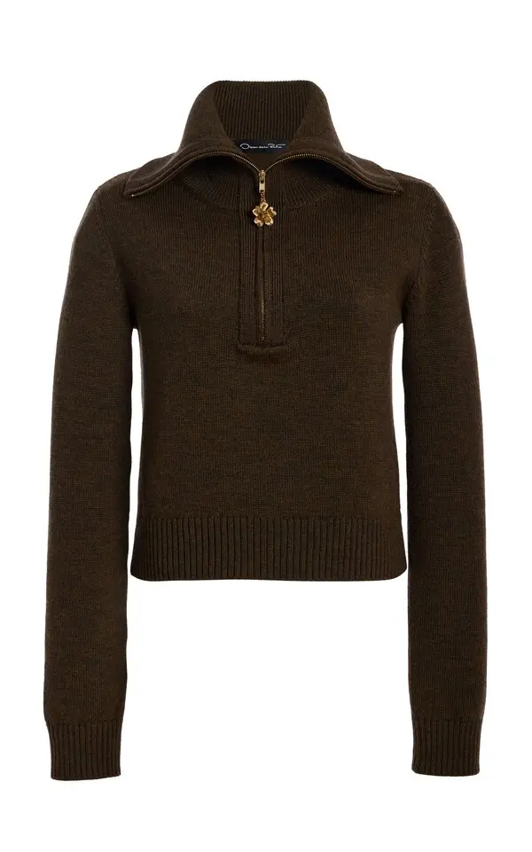 Oscar De La Renta Zip-detailed Wool Sweater - Brown