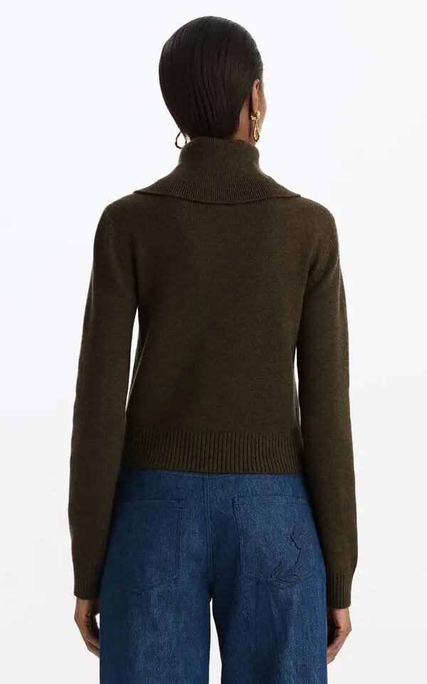 Oscar De La Renta Zip-detailed Wool Sweater - Brown