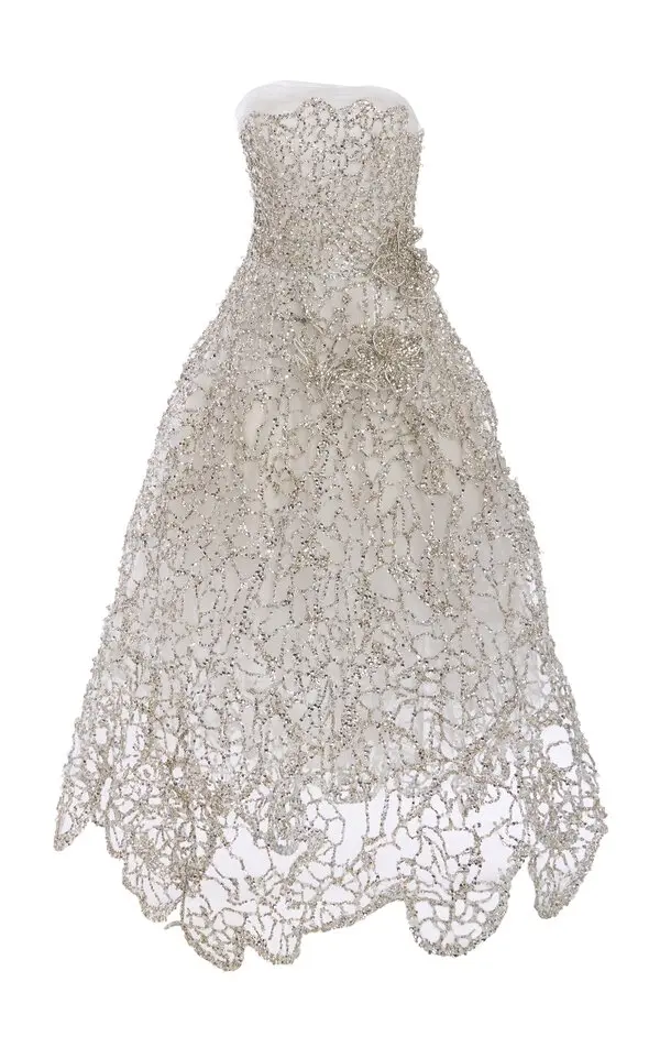 Oscar De La Renta Crystal-embroidered Gown - Silver