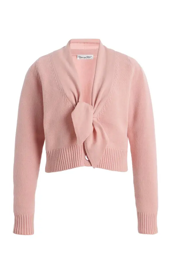 Oscar De La Renta Tie V-neck Wool Cardigan - Pink