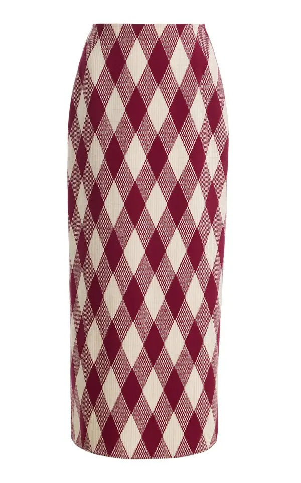 Oscar De La Renta Argyle Wool-blend Midi Pencil Skirt - Red