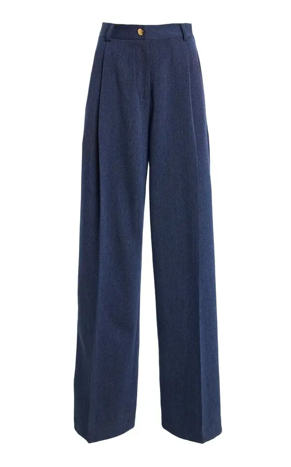 Oscar De La Renta Tailored Wool-drill Straight-leg Pants - Dark Wash