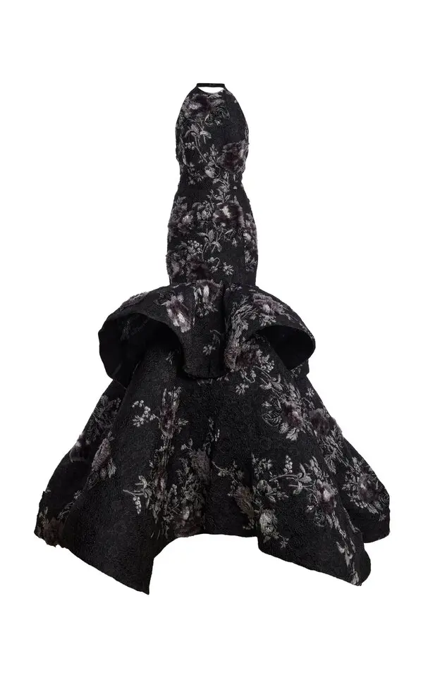Oscar De La Renta Peony-printed Mermaid Gown - Black/white