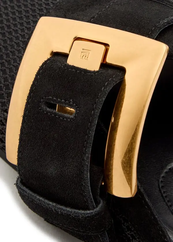 Balmain Oversized Buckle Suede Mules - Black
