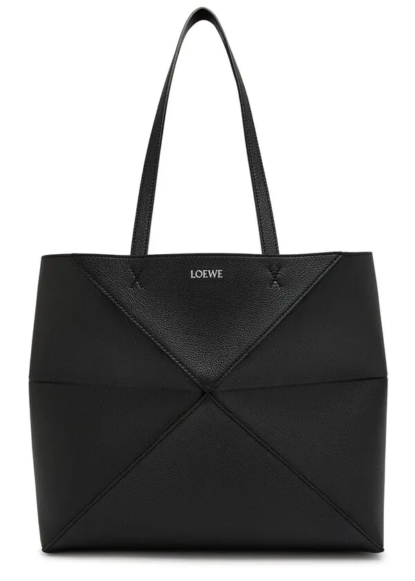 Loewe Puzzle Fold Medium Leather Tote Bag - Black