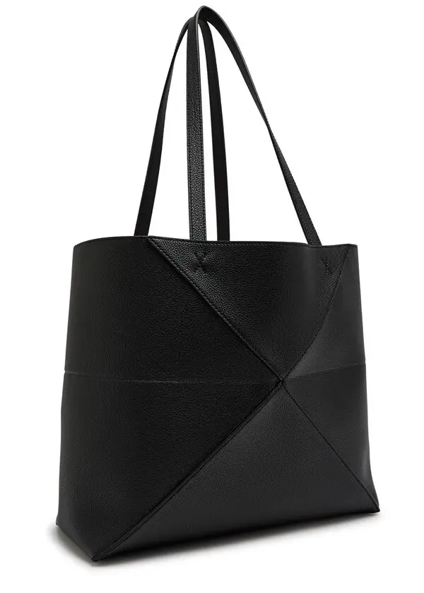 Loewe Puzzle Fold Medium Leather Tote Bag - Black