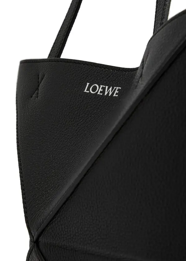 Loewe Puzzle Fold Medium Leather Tote Bag - Black