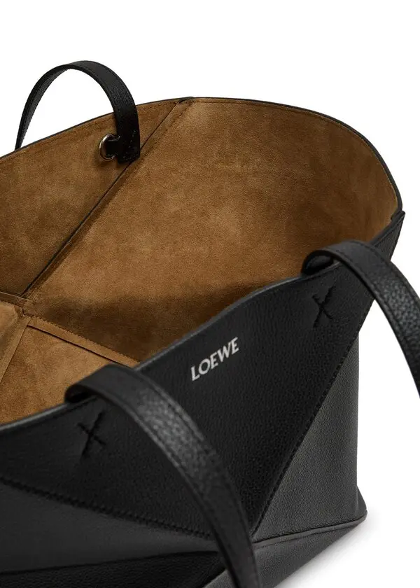 Loewe Puzzle Fold Medium Leather Tote Bag - Black