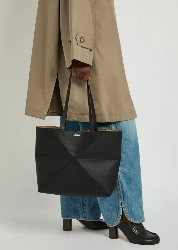 Loewe Puzzle Fold Medium Leather Tote Bag - Black