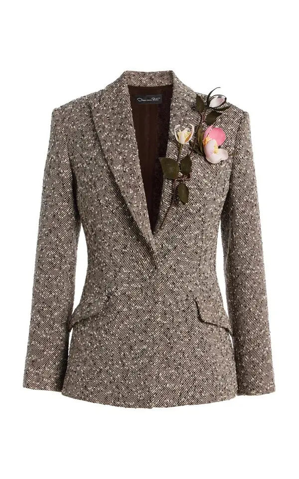 Oscar De La Renta Slubby Wool-blend Tweed Blazer