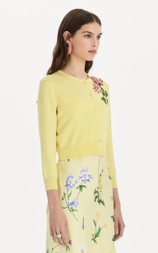 Oscar De La Renta Embroidered Wool Cardigan