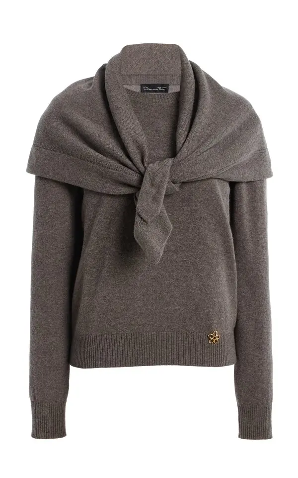 Oscar De La Renta Scarf-detailed Cashmere Sweater - Dark Grey