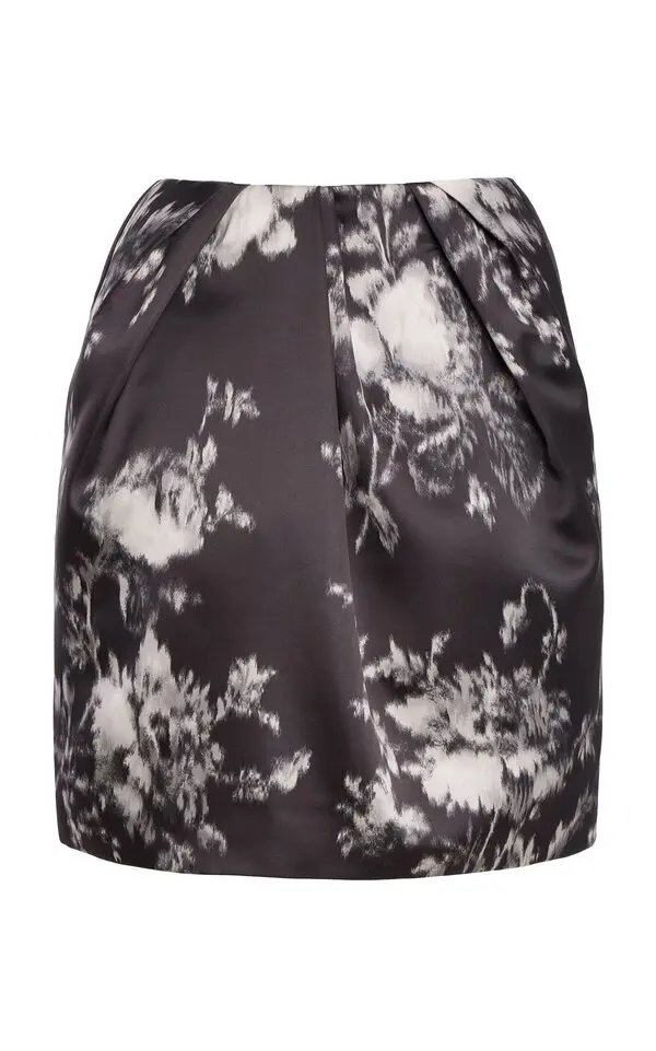 Oscar De La Renta Peony-printed Satin Mini Skirt - Black/white