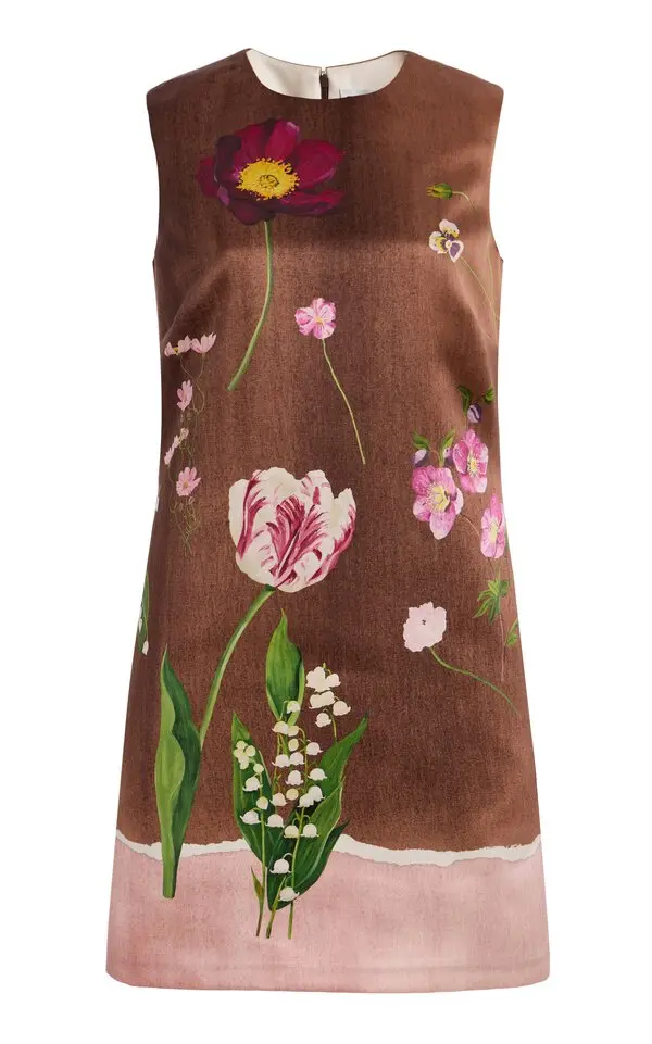 Oscar De La Renta Botanical Satin Mini Dress - Brown