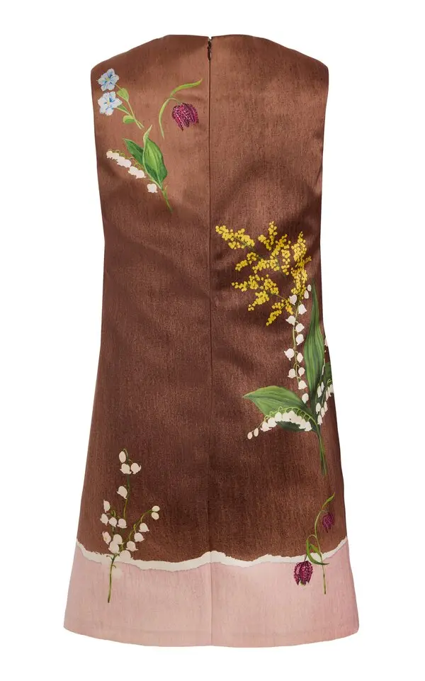 Oscar De La Renta Botanical Satin Mini Dress - Brown