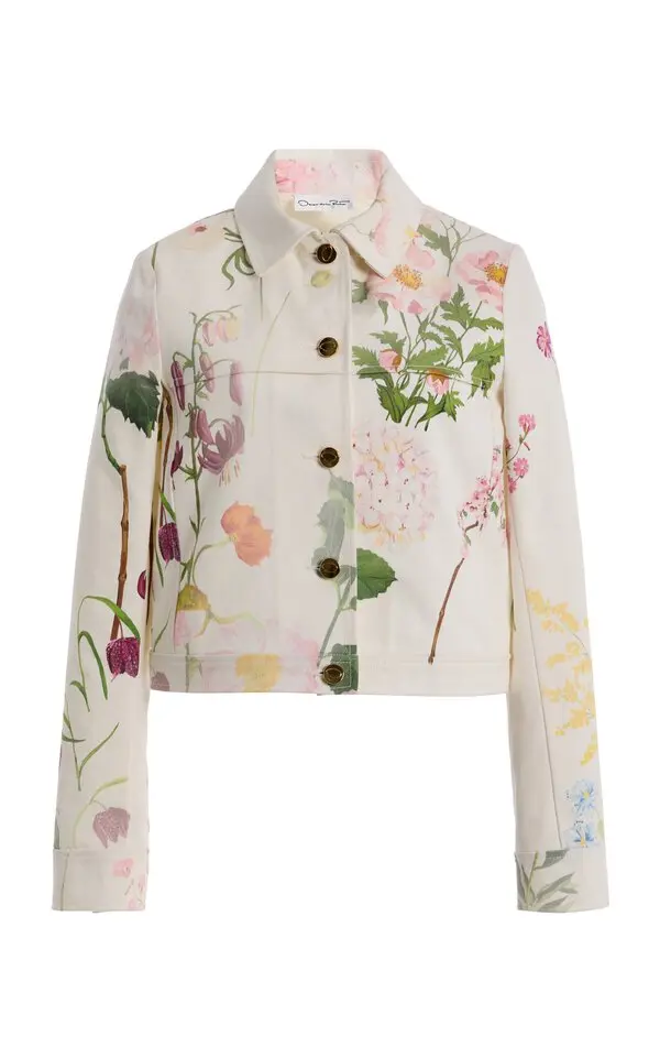 Oscar De La Renta Botanical Cotton-denim Jacket - White