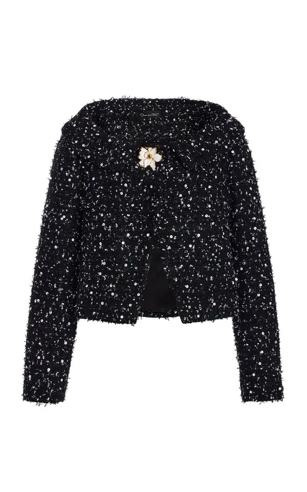 Oscar De La Renta Sequined Ribbon-tweed Jacket