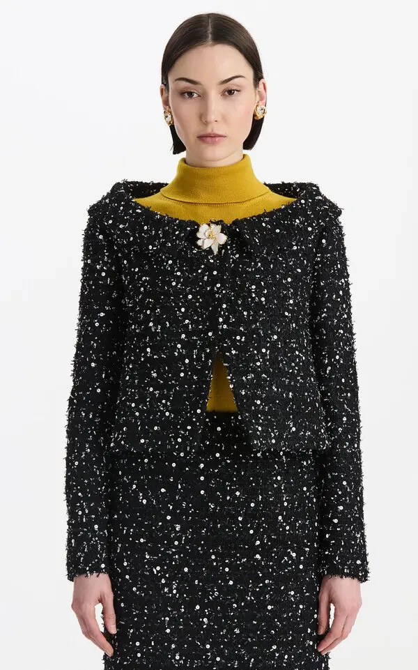 Oscar De La Renta Sequined Ribbon-tweed Jacket