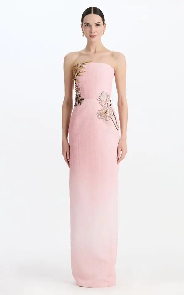 Oscar De La Renta Beaded Florals Faille Gown