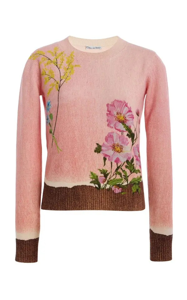 Oscar De La Renta Printed Floral Wool Top