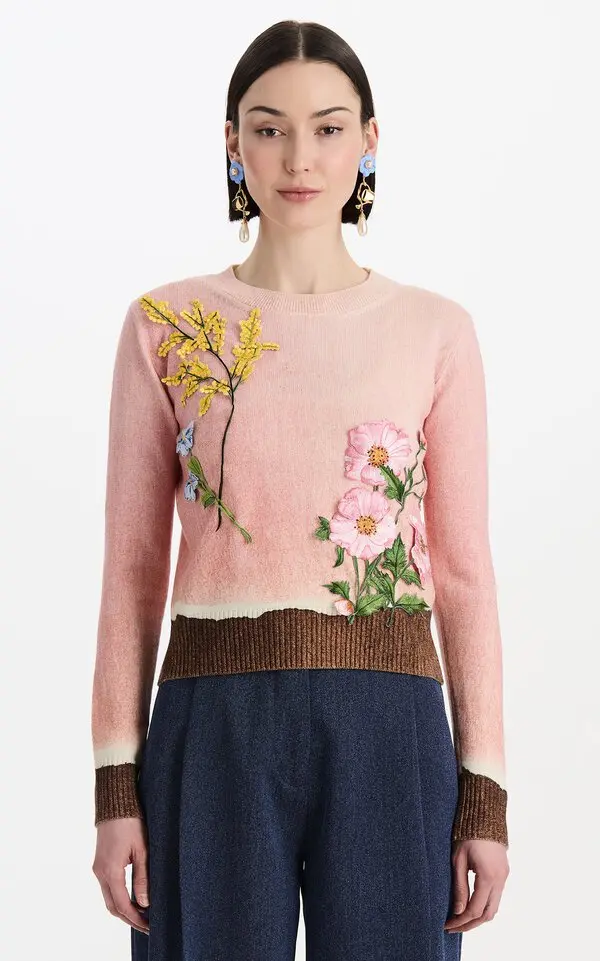 Oscar De La Renta Printed Floral Wool Top